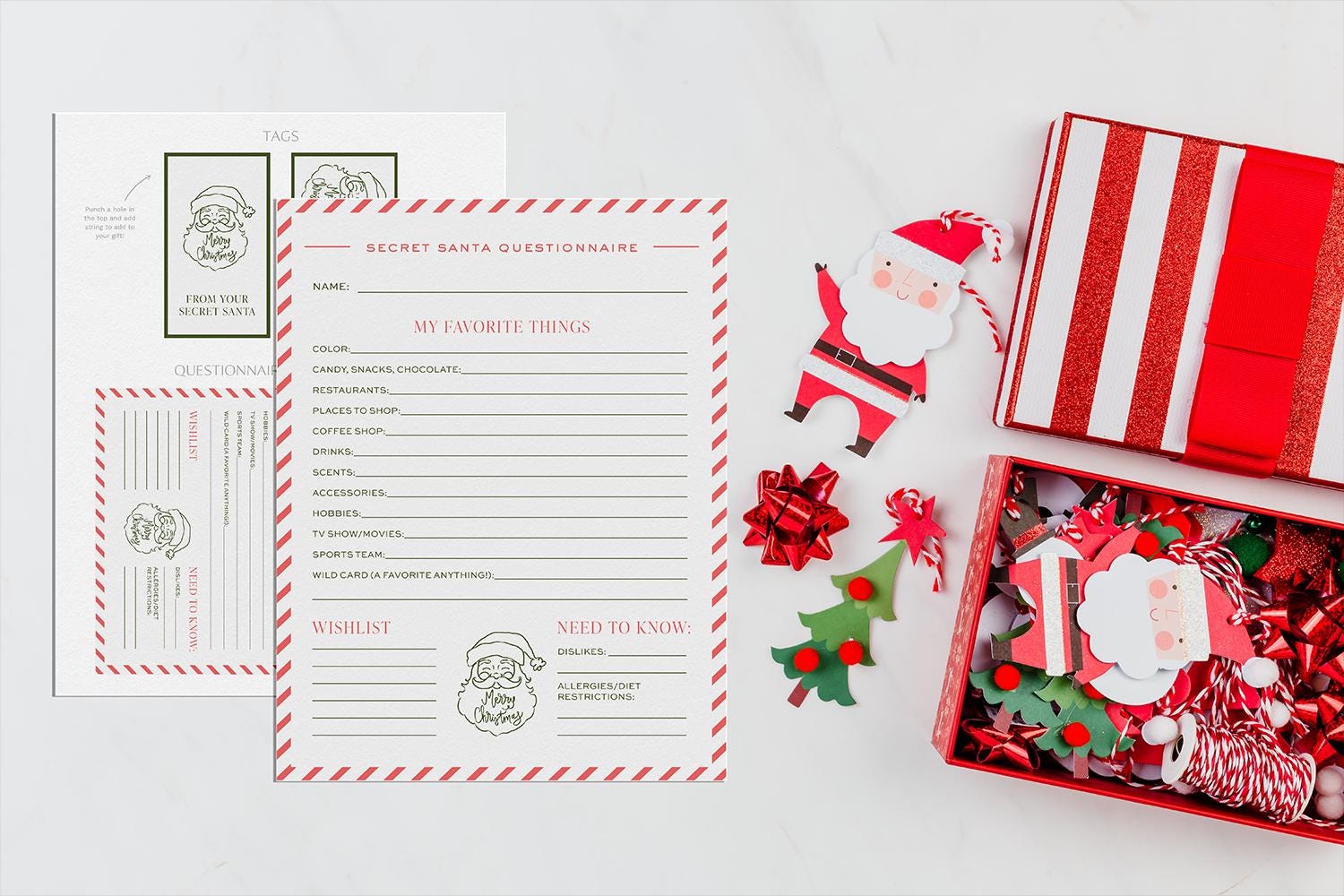 Secret Santa Questionnaire & Gift Tags Printable | Instant Download ...
