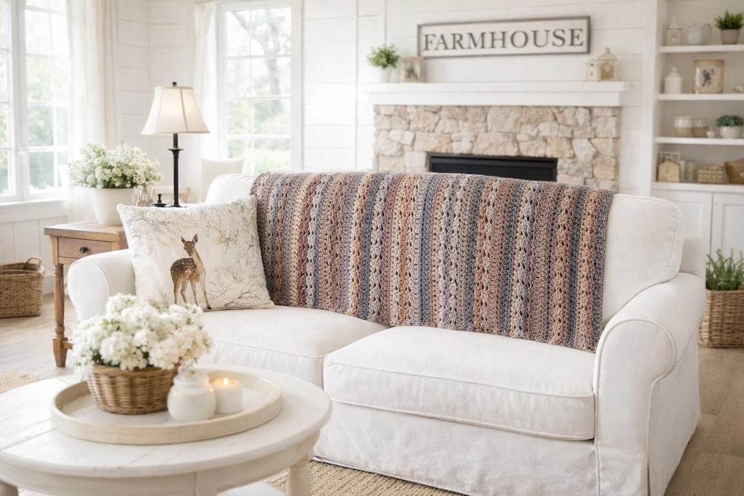 Muted Earth Tone Crochet Blanket – Handmade Wool Blend Afghan, Cozy ...
