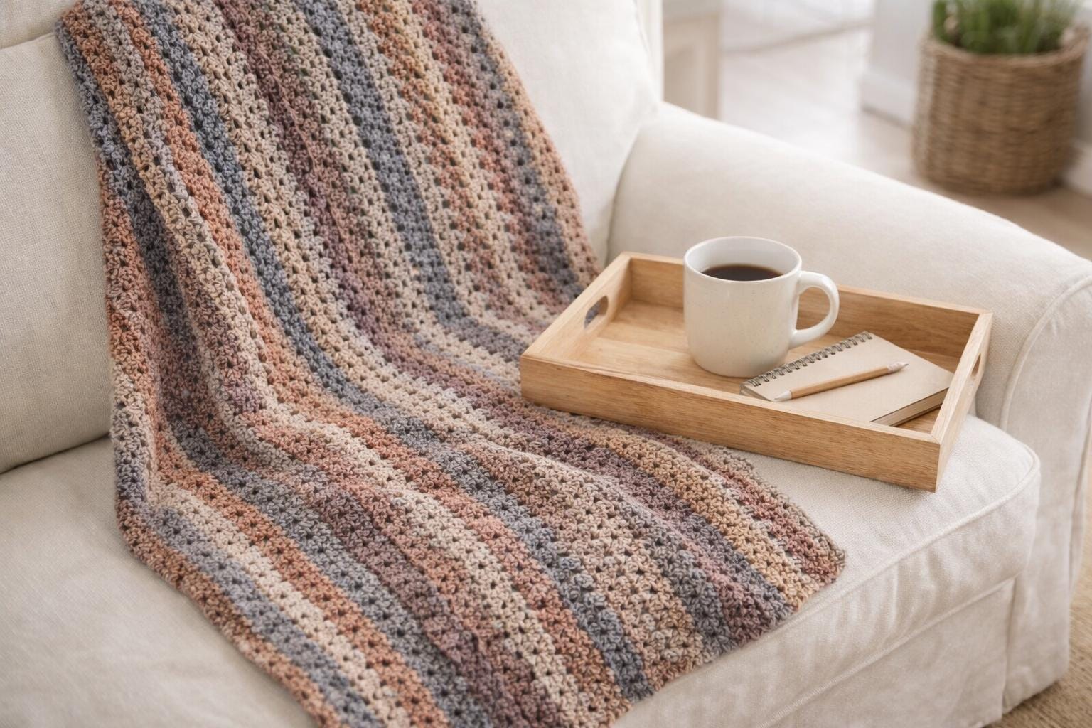 Muted Earth Tone Crochet Blanket – Handmade Wool Blend Afghan, Cozy ...