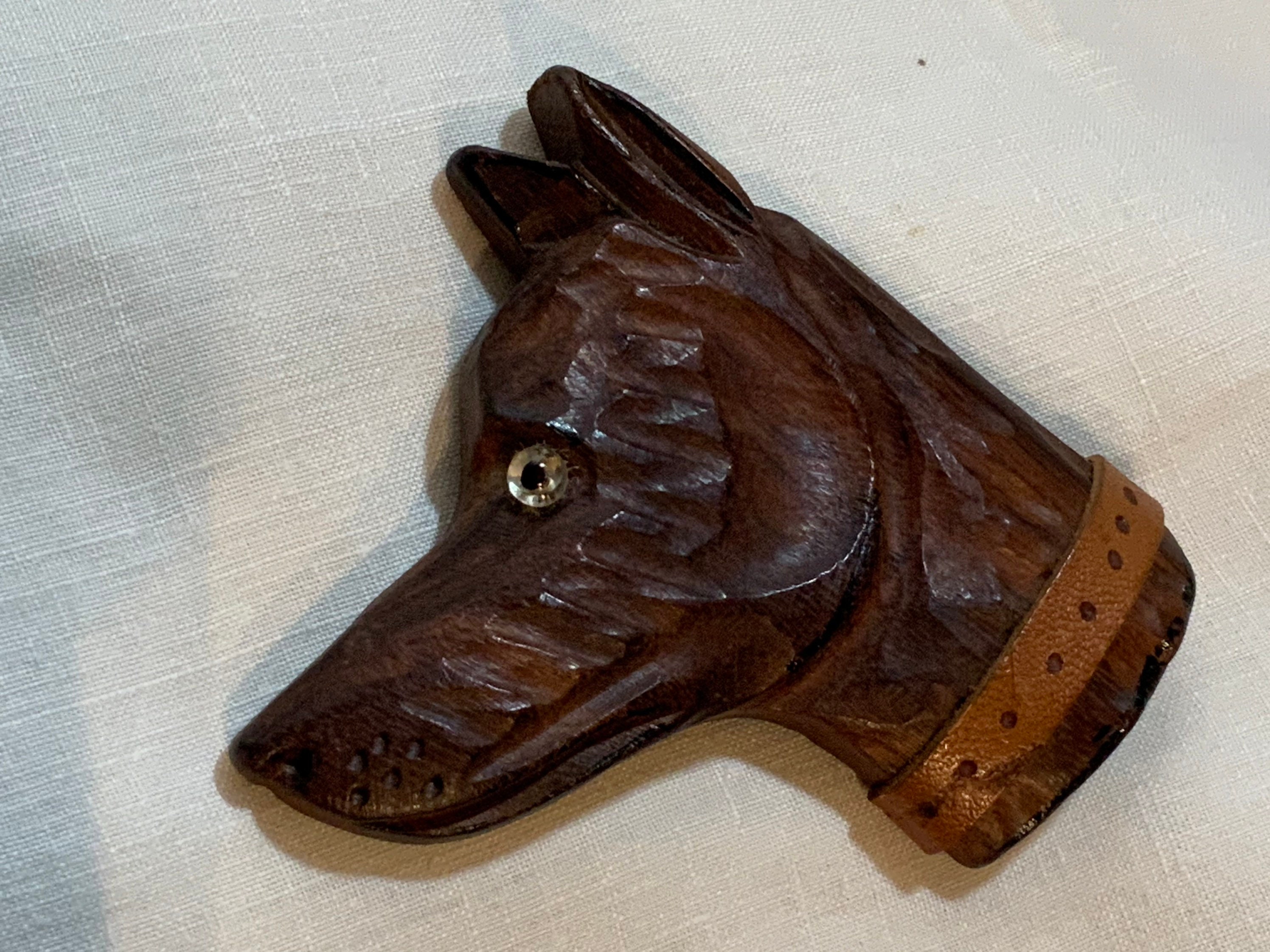 Vintage Large Wood and Leather Dog Head Brooch or Pin - Etsy