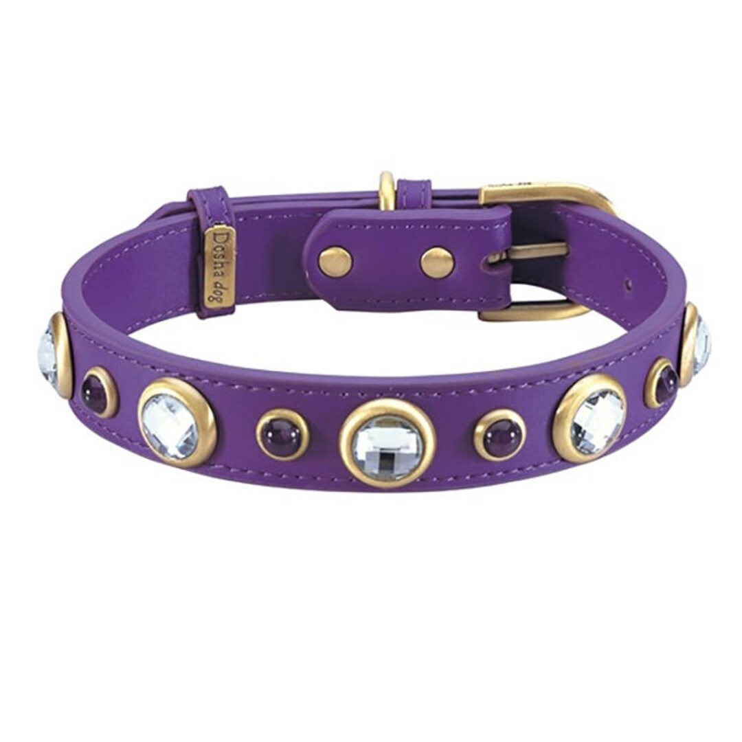 Purple Leather Dog Collar With Gems, Dog Collar With Rhinestones ...