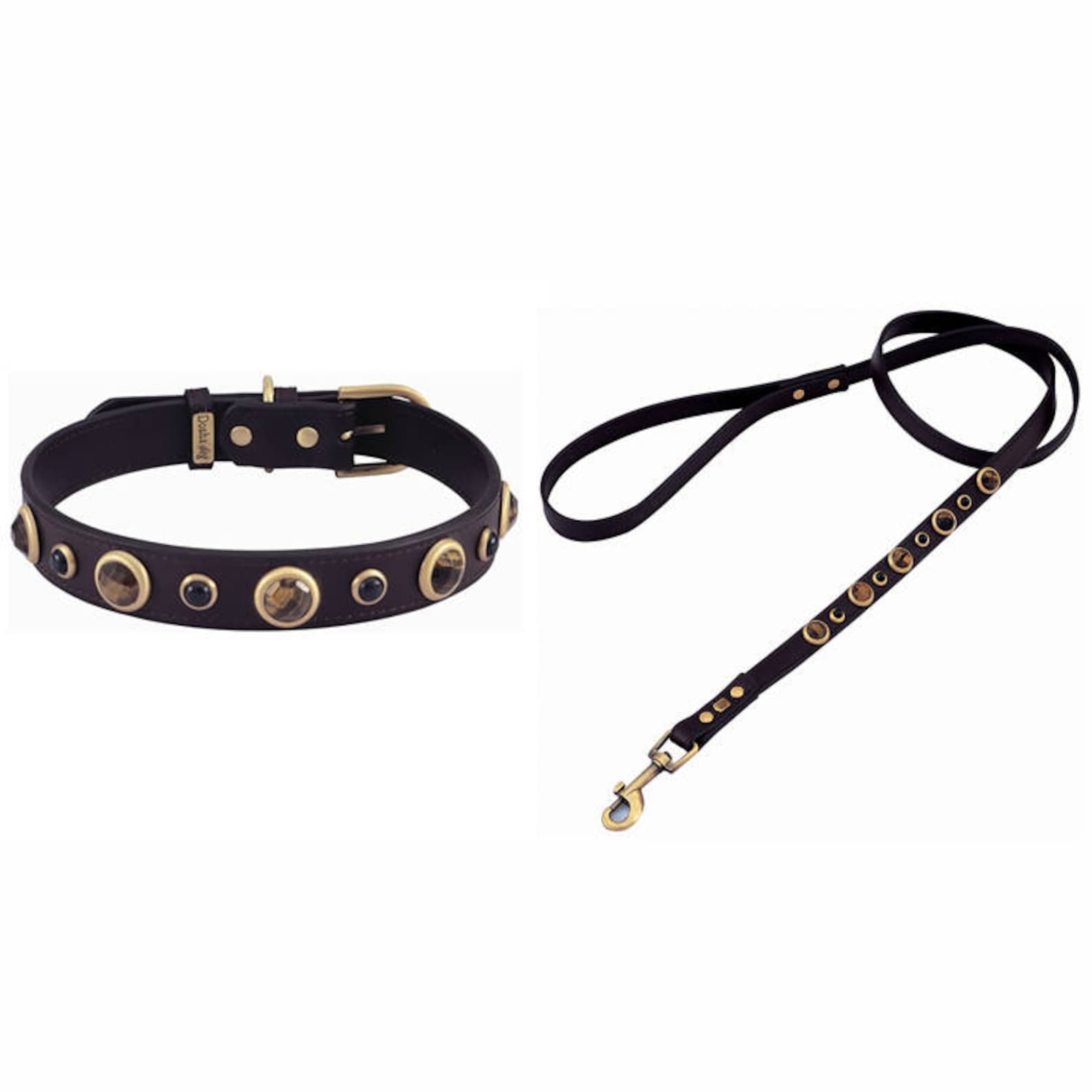 Luxury Brown Leather Dog Collar Designer Dog Collar With Gem - Etsy