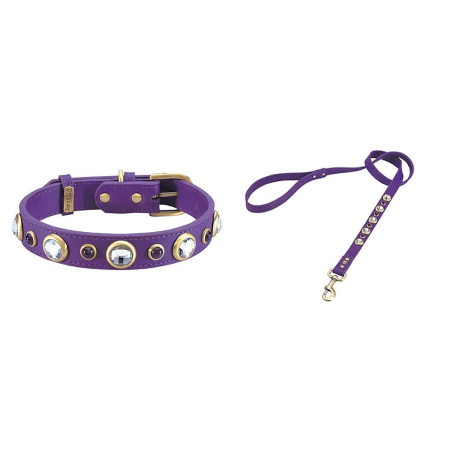 Purple Leather Dog Collar With Gems Dog Collar With - Etsy