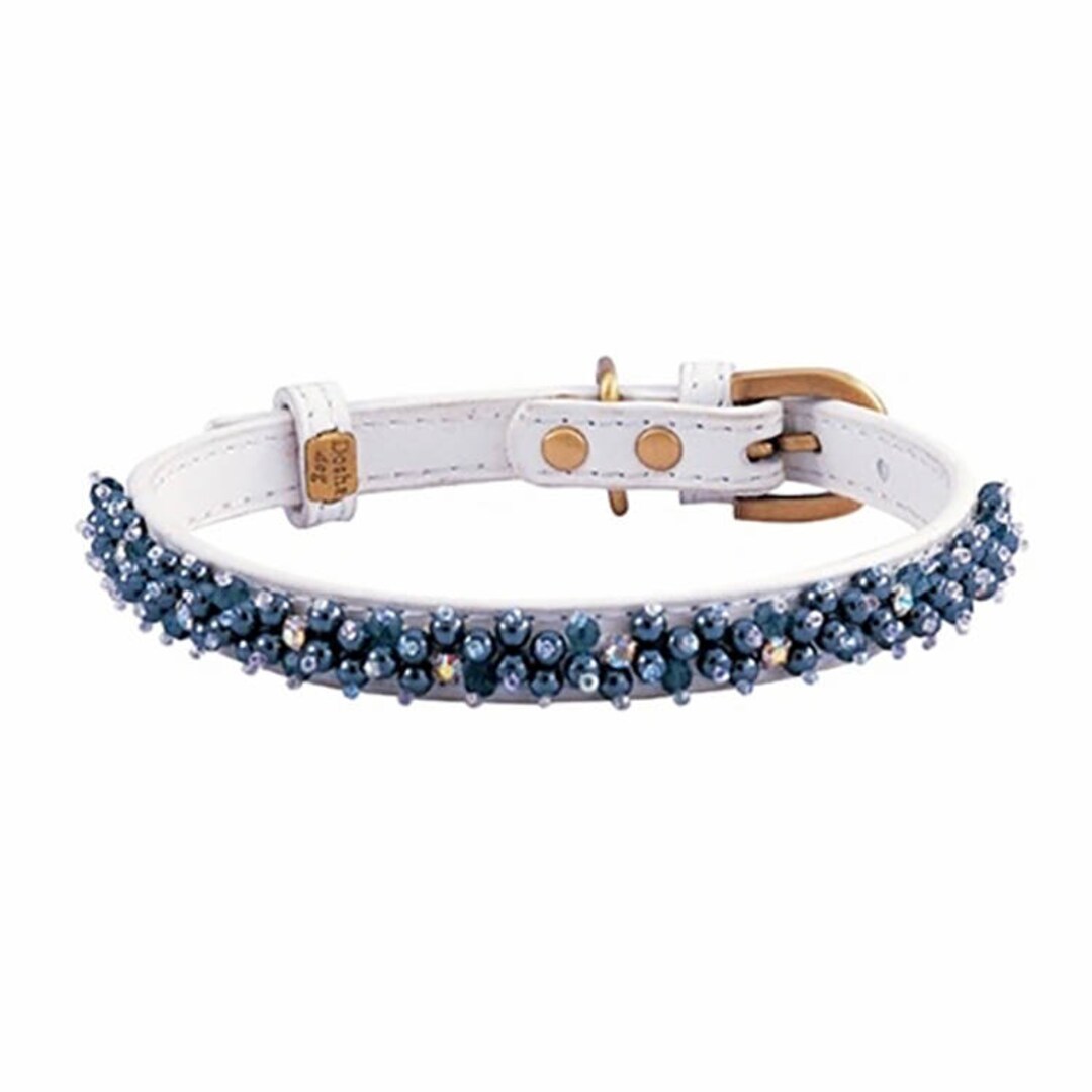 Mini White Leather Dog Collar With Gemstone Beading, Designer White ...