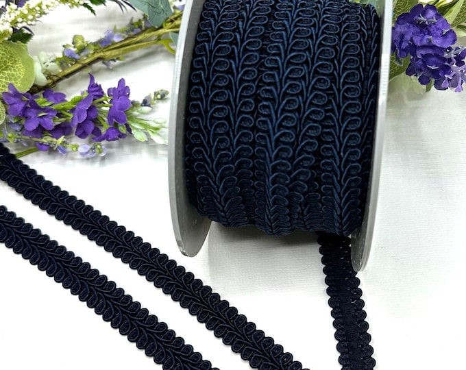 5 Yards 1/4" Navy Blue Braided Cord, Braided Gimp Trim, Scroll Braid ...