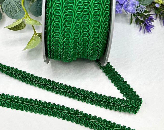 Emerald Green Upholstery Trim, 15mm Scrolled Gimp Braid for Furniture ...
