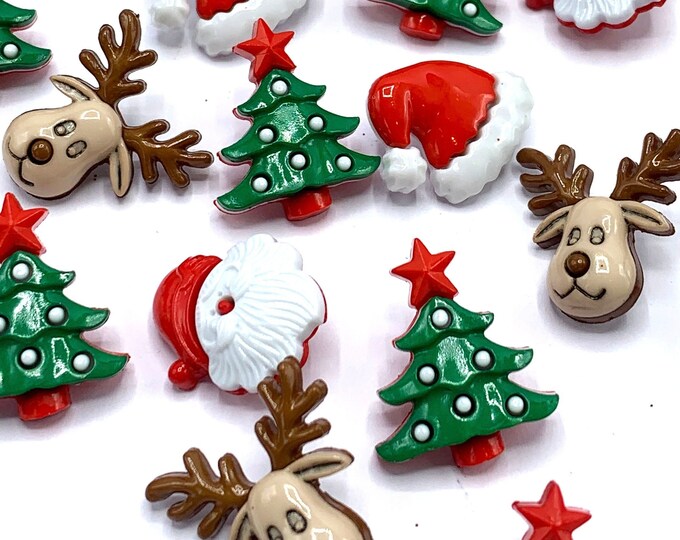 Christmas Buttons Reindeer Santa Clause Christmas Tree and | Etsy