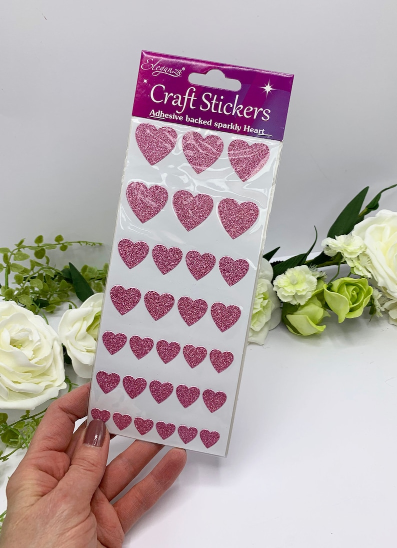 Baby Shower Glitter Heart Stickers, Blue or Pink Peel off Sparkly Heart ...