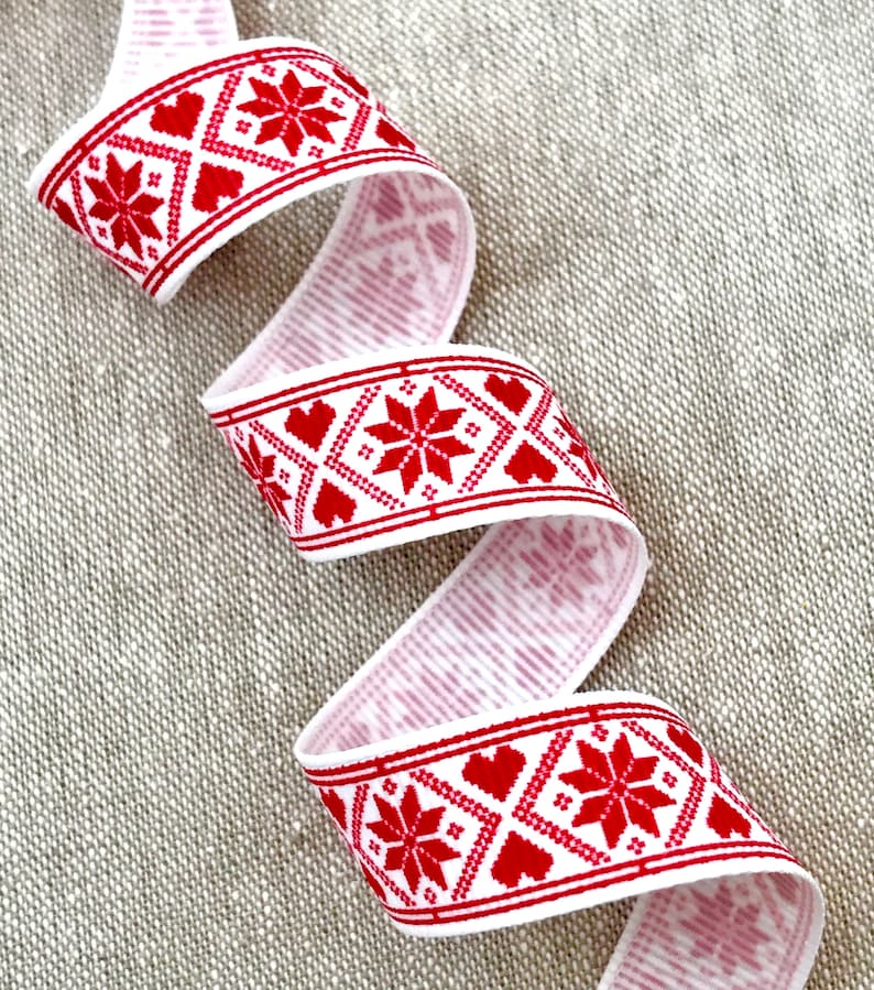 Scandinavian Christmas Ribbon Red and White Scandi Trim | Etsy