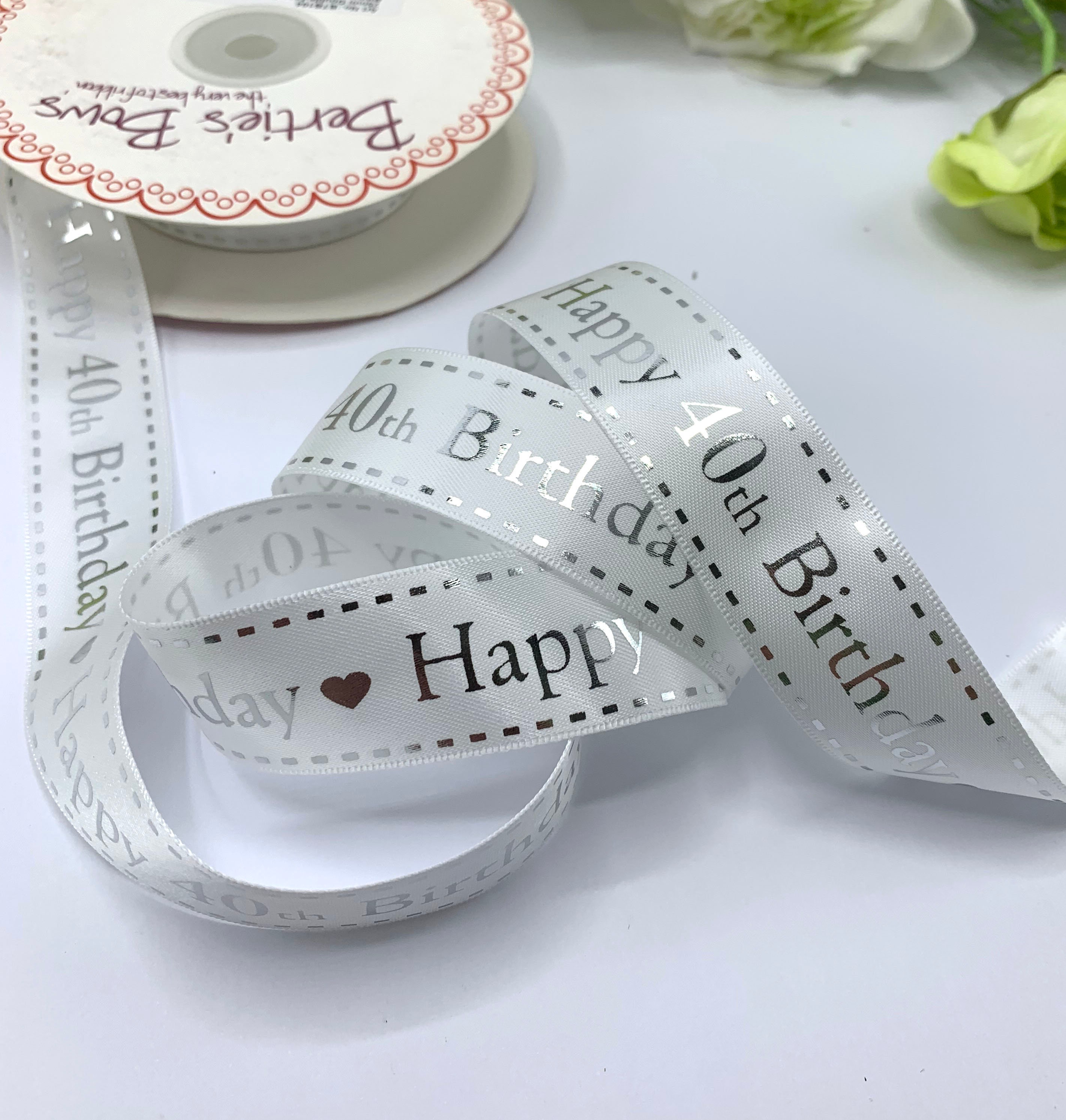 Happy Birthday Ribbon, 18th 21st 40th 60th 70th 80th, 1" White Satin ...