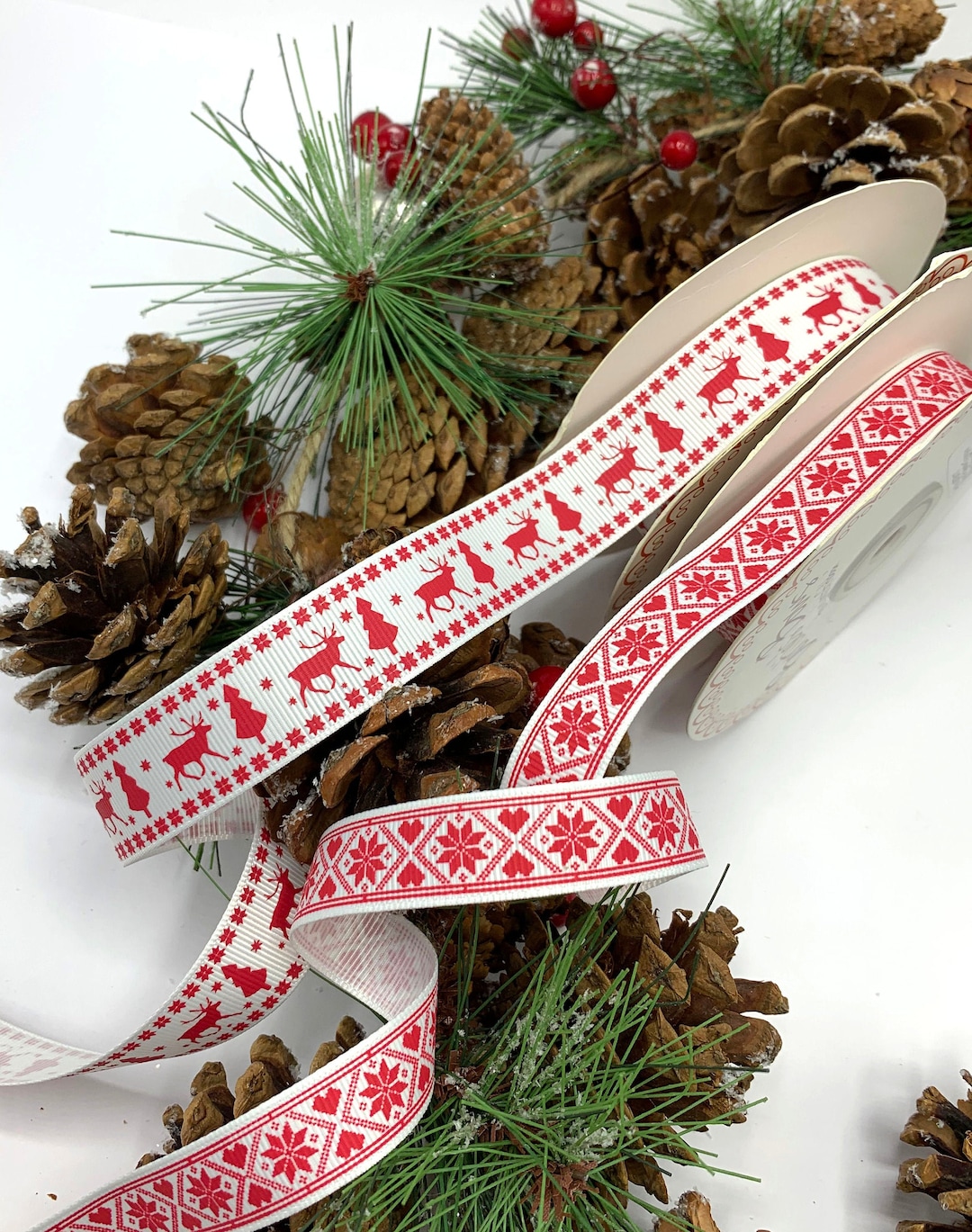 Scandinavian Christmas Ribbon, Red and White Nordic Trim, Scandi ...