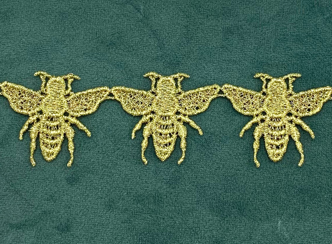 Bee embroidered lace trim metallic gold thread 1.25 inch | Etsy