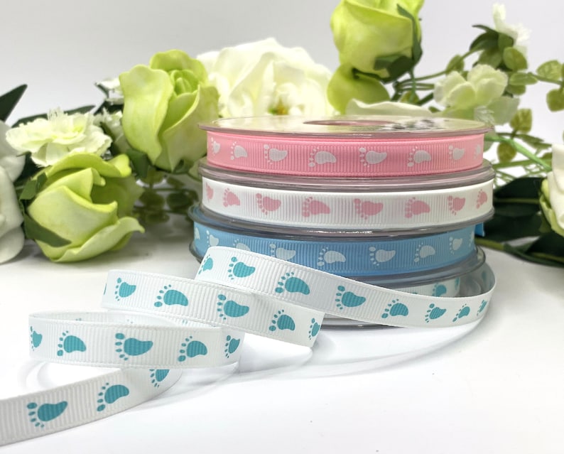 New Baby Ribbon Baby Feet Embellishment Pink Blue or White - Etsy
