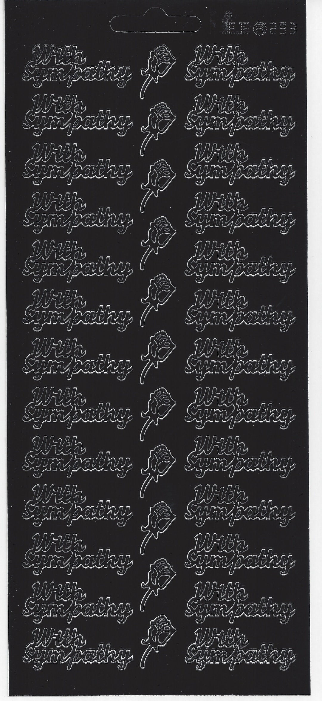 With Sympathy Sticker Sheet - Black Peel off Stickers - Funeral Card ...