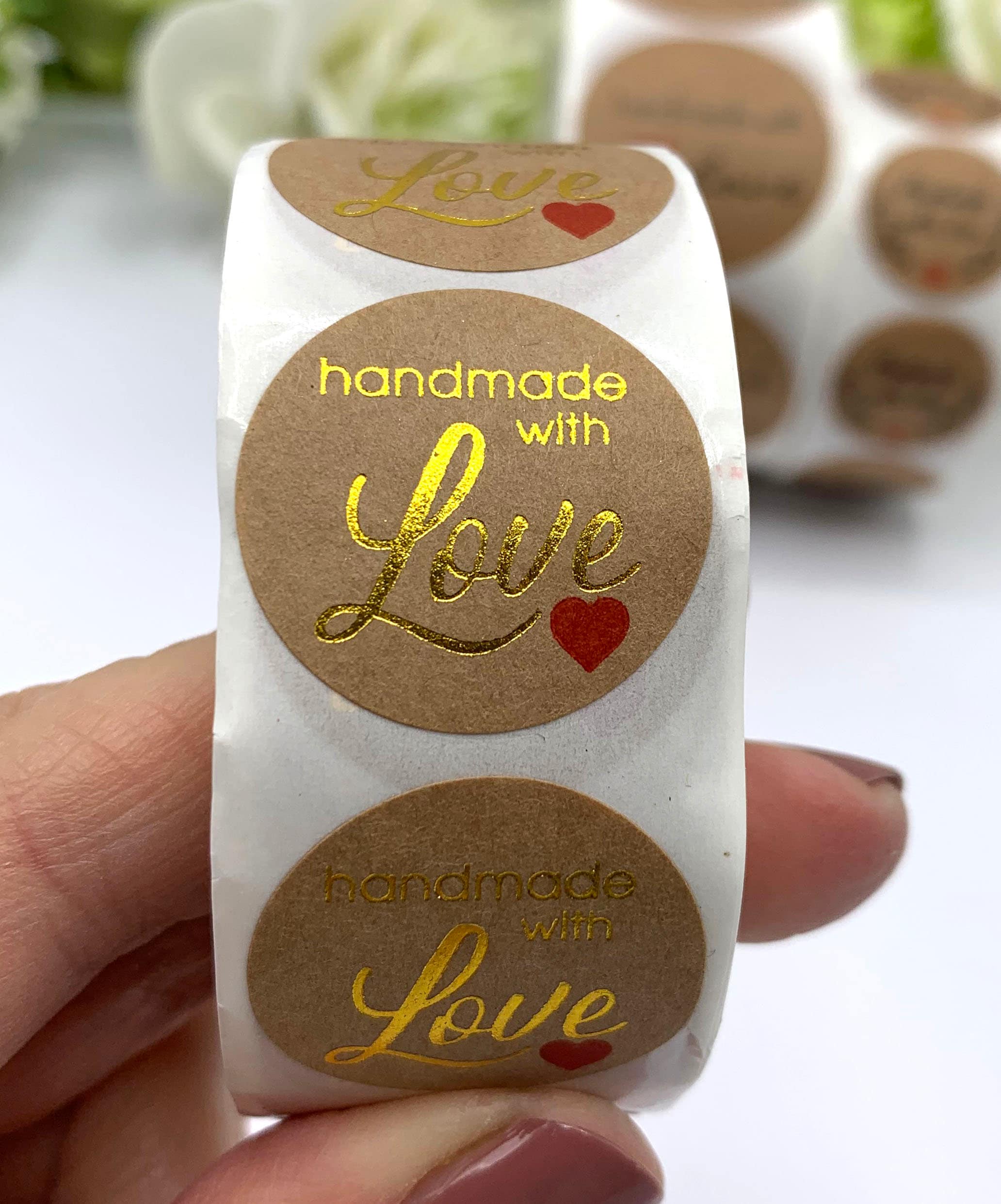 Handmade With Love Stickers, Round Kraft Paper Stickers, 1 Inch and 1.5 ...