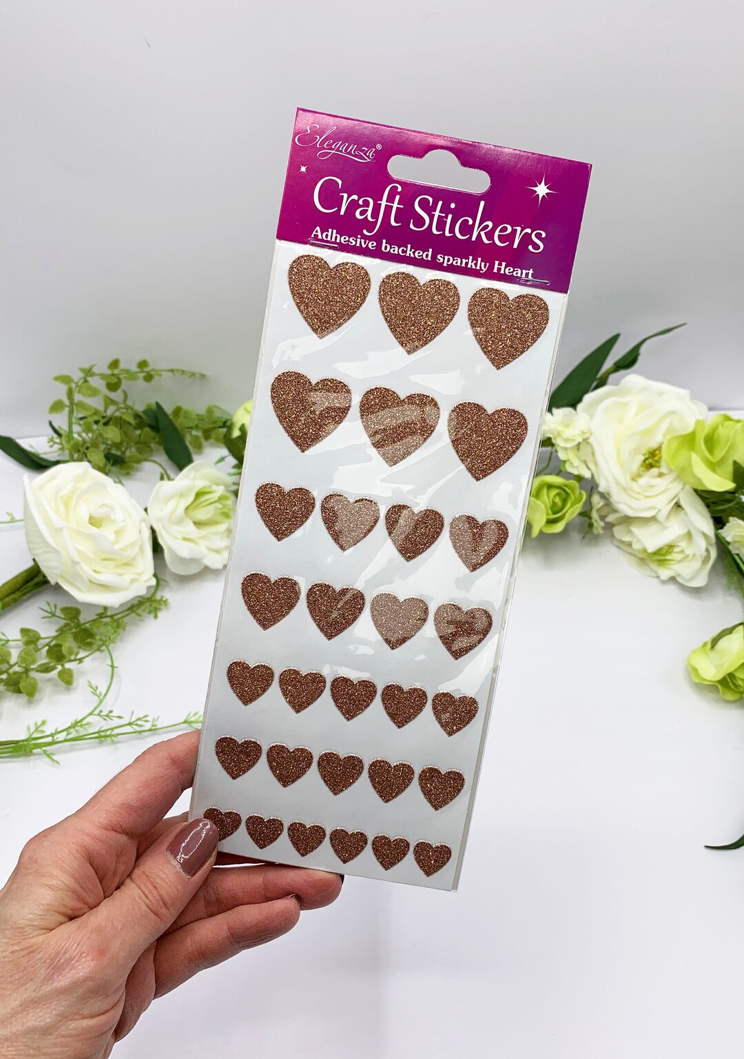 Rose Gold Glitter Heart Stickers, Peel off Sparkly Heart Stickers for ...