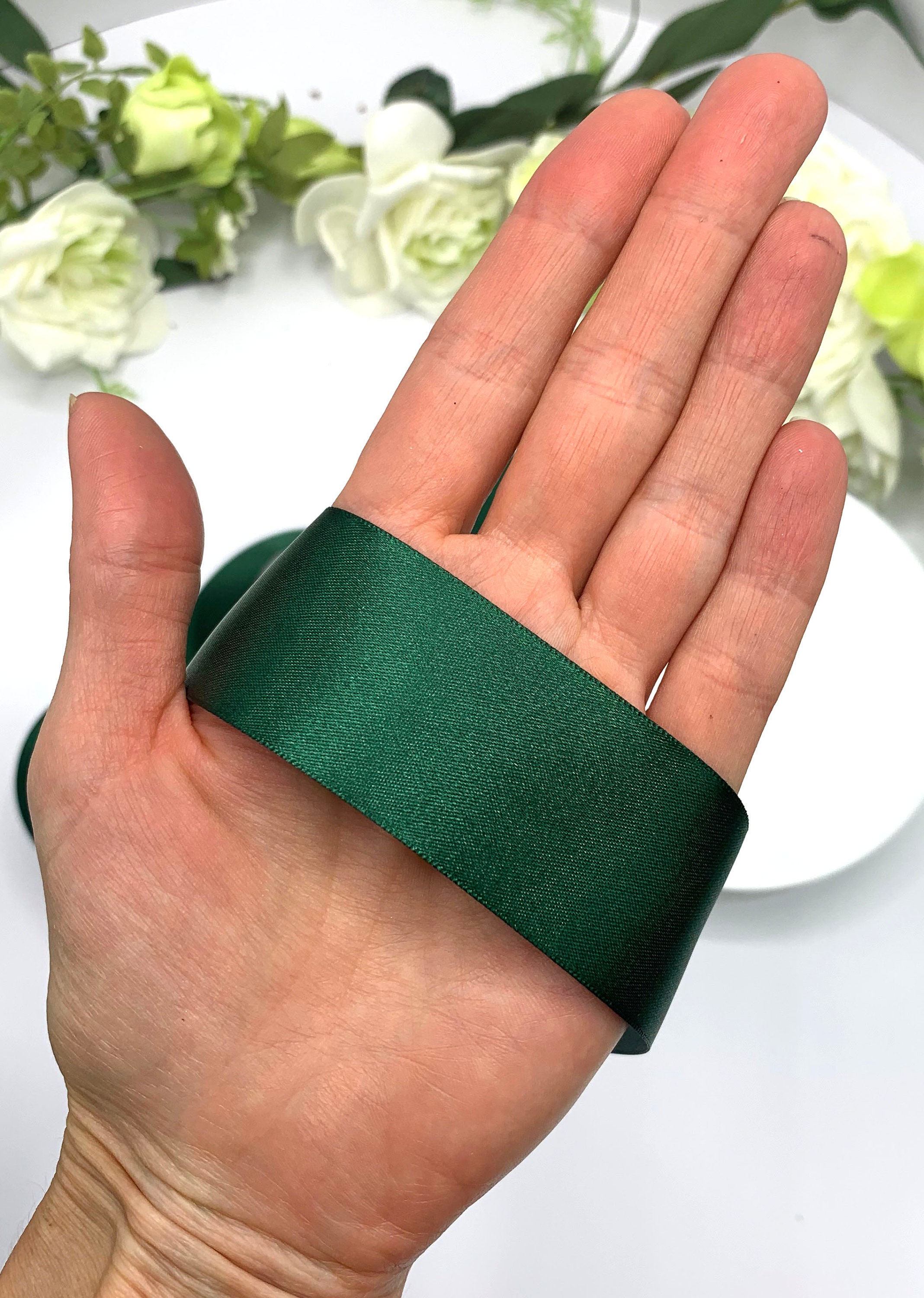 Dark Green Satin Ribbon Quality Forest Green Double Faced | Etsy UK