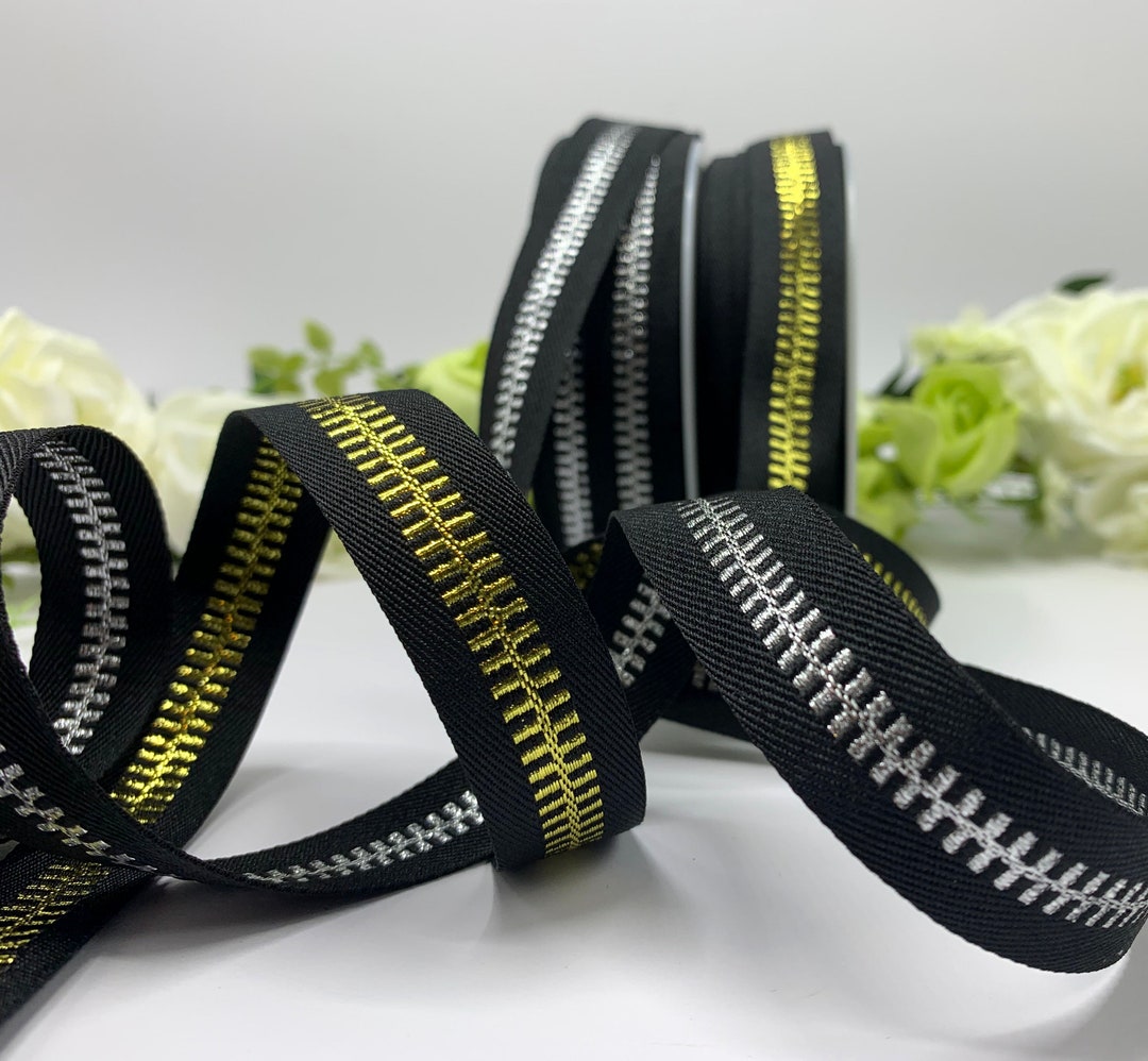 Faux Zipper Tape, Double Sided Black Twill Tape With Woven Zip Design ...