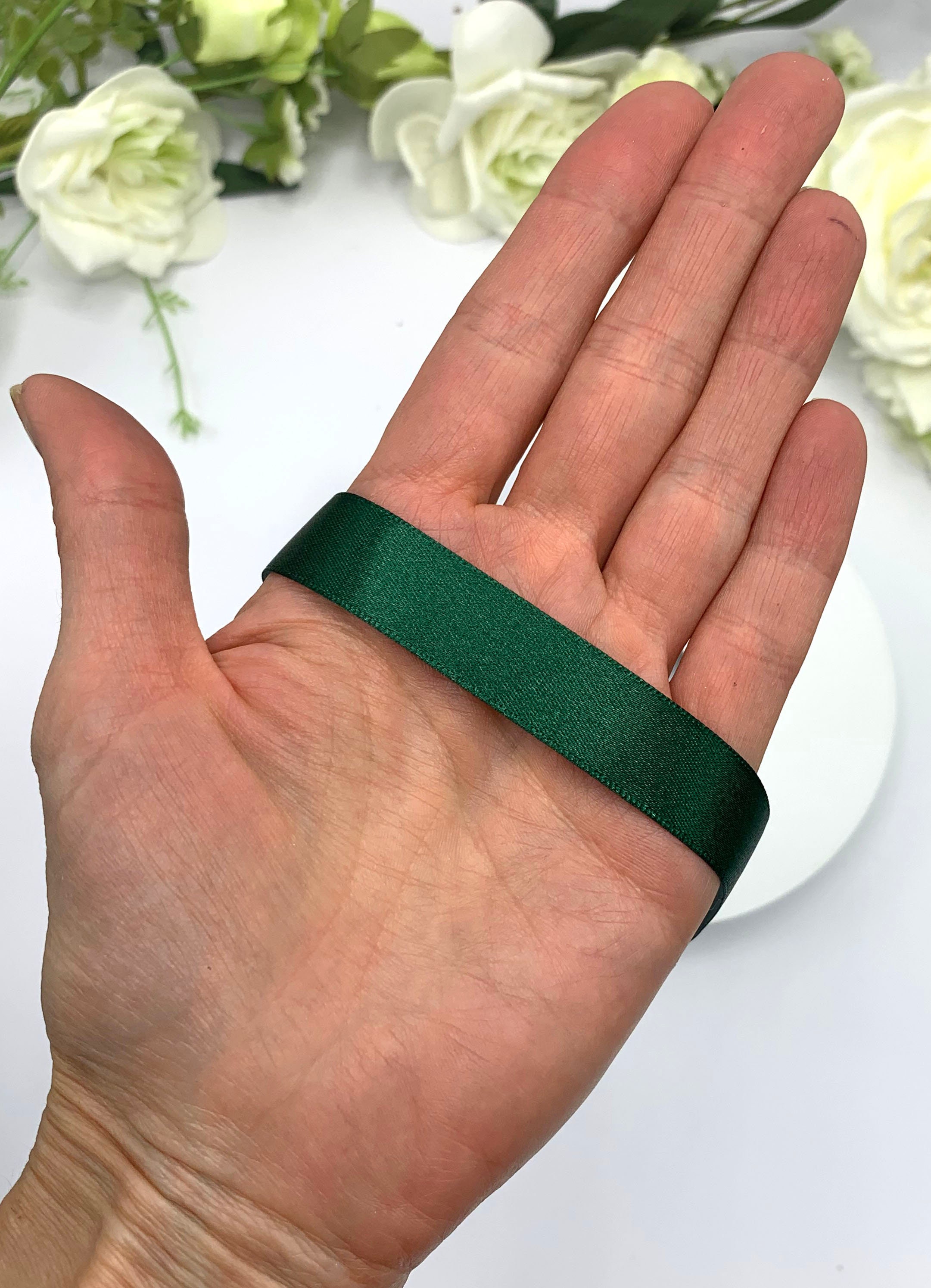Dark Green Satin Ribbon Quality Forest Green Double Faced | Etsy UK