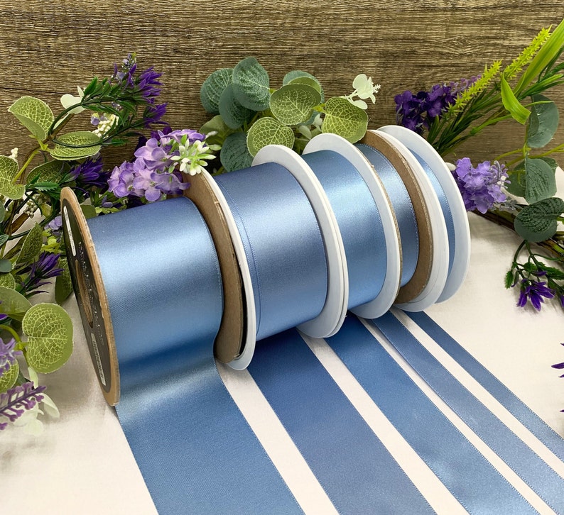 Dusty Blue Double Satin Ribbon Cornflower Blue Weddings - Etsy