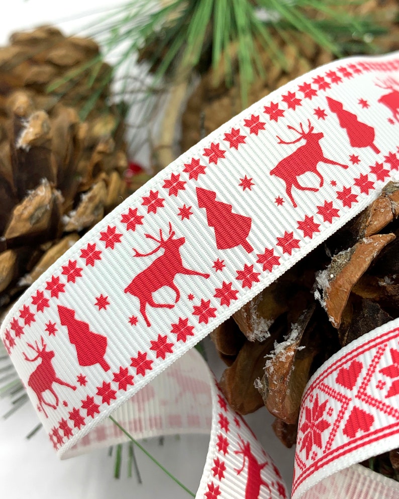 Scandinavian Christmas Ribbon Red and White Nordic Trim | Etsy