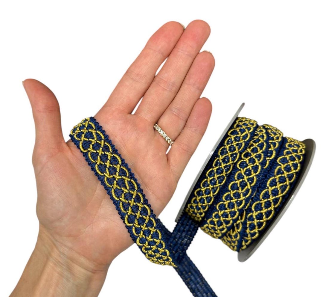 Navy Blue & Gold Metallic Criss-cross Gimp Braid, 23mm - Etsy