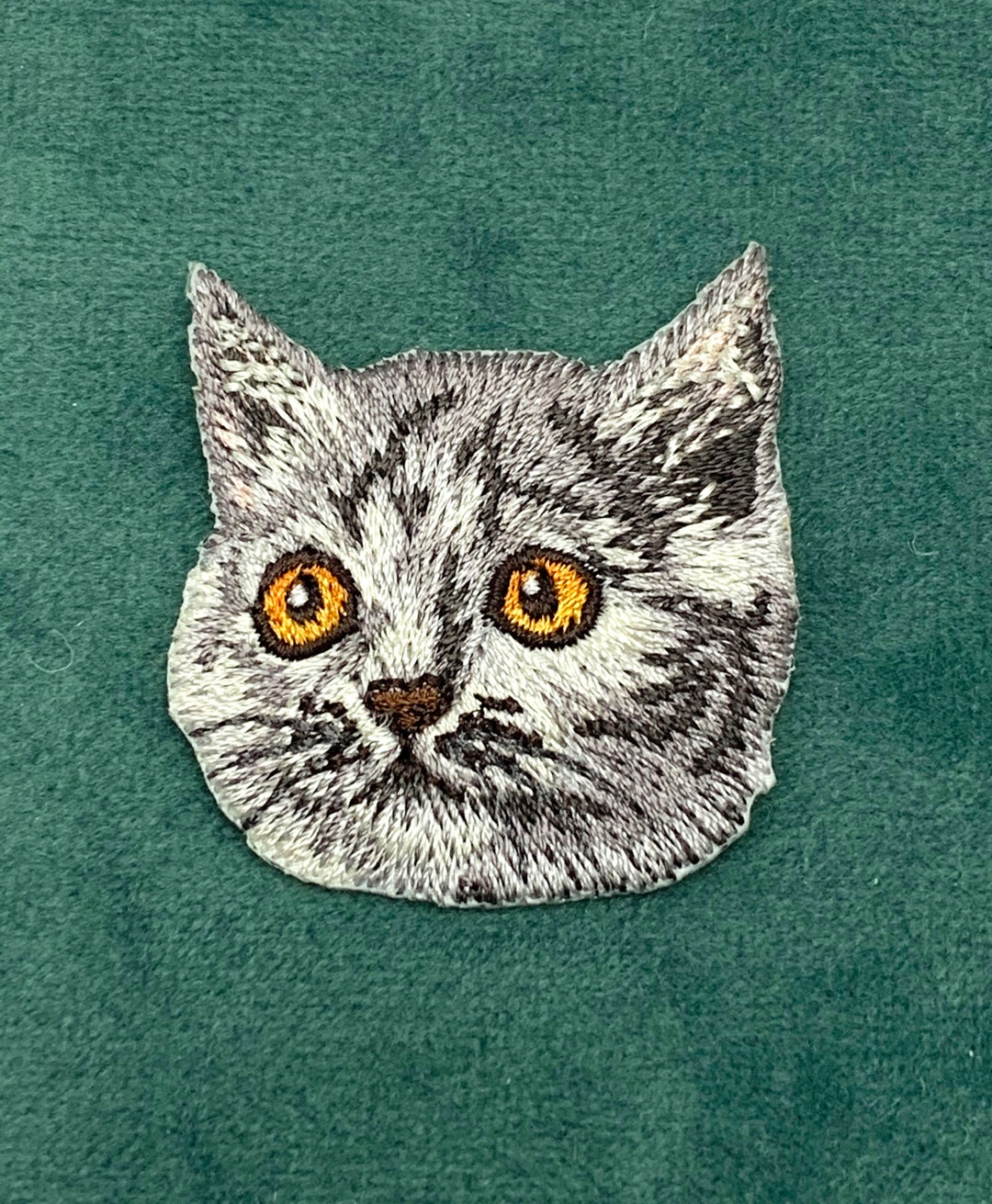 Cat Patch, Cute Small Silver Grey Embroidered Tabby Cat Face ...