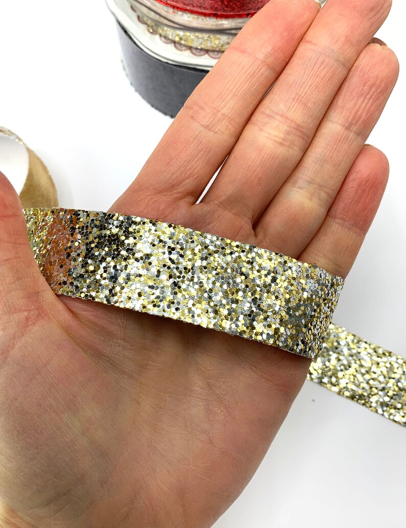 Sparkly Glitter Ribbon Metallic Christmas Trim Red Gold - Etsy