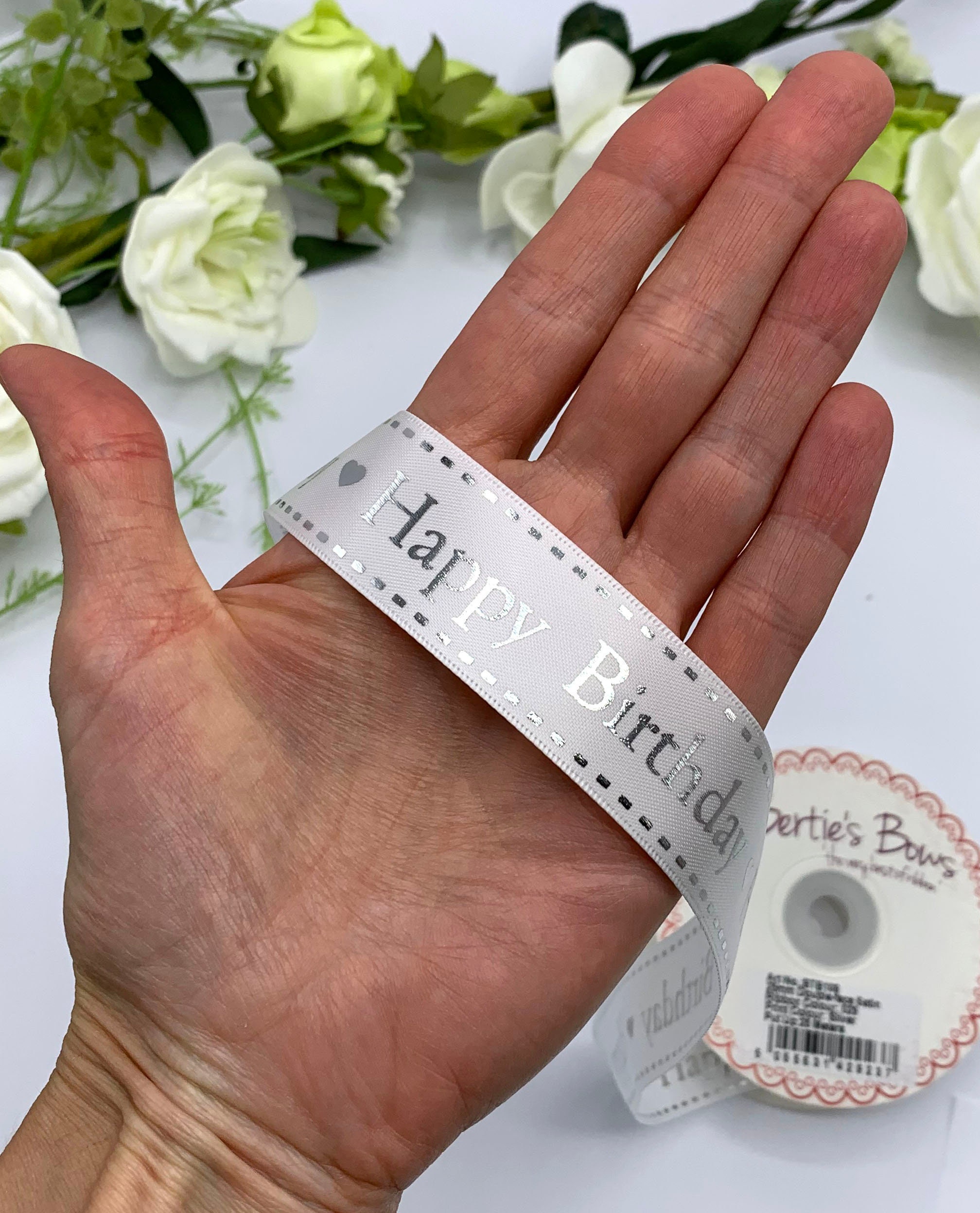 Happy Birthday Ribbon, 18th 21st 40th 60th 70th 80th, 1" White Satin ...