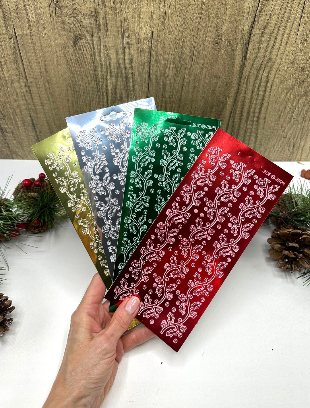Foiled Holly Stickers, Peel off Mirror Embellishment for Handmade ...