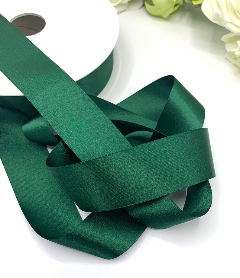 Dark Green Satin Ribbon Quality Forest Green Double Faced | Etsy UK