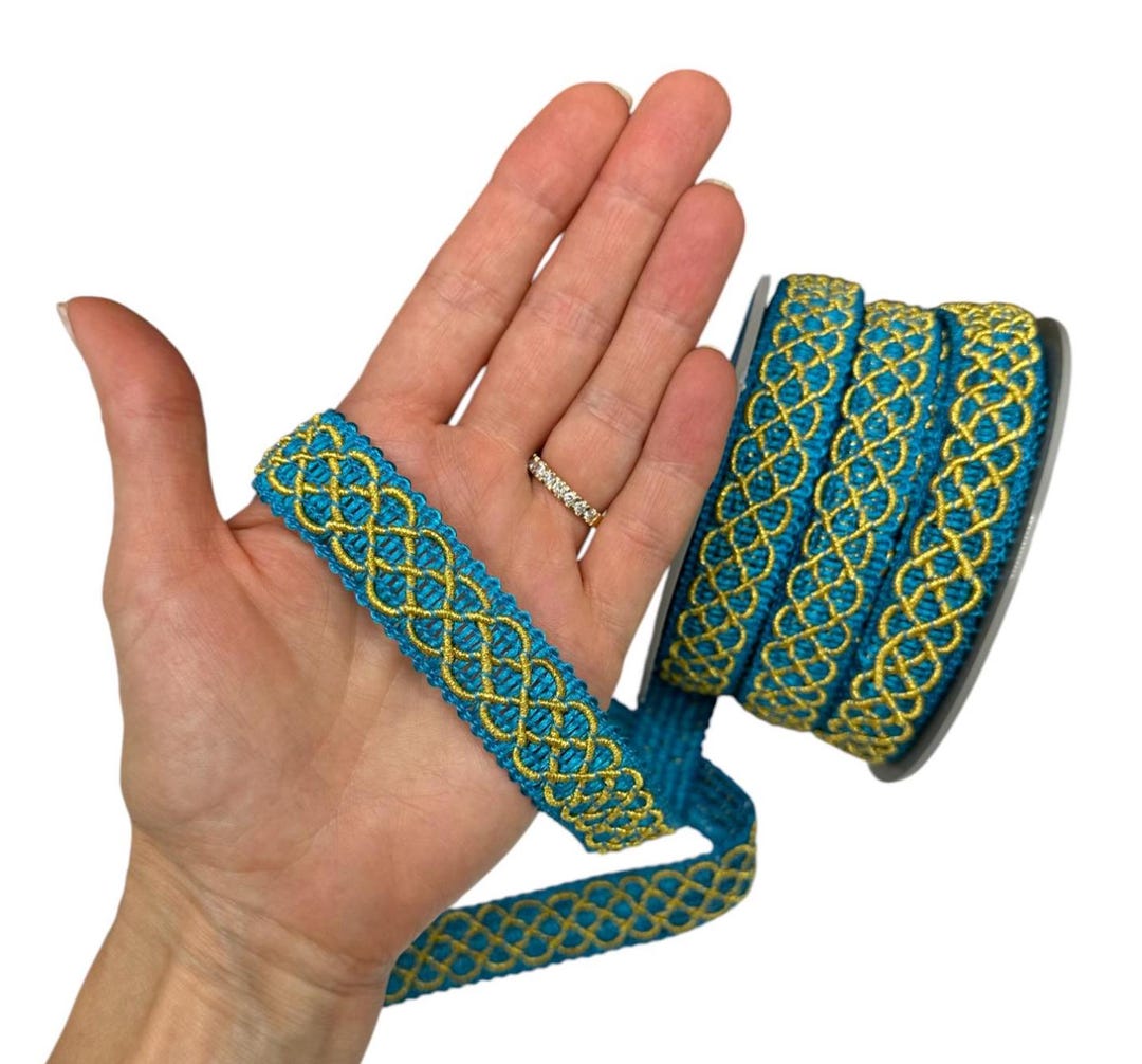 Turquoise Blue & Gold Metallic Gimp Braid, 23mm Criss-cross Trim - Etsy