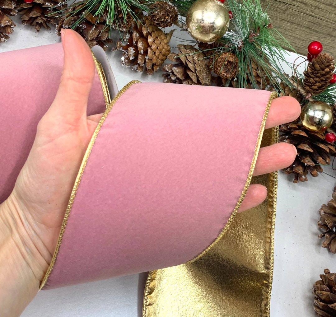 Wired Dusty Pink Velvet Ribbon With Metallic Gold Back 4" Width ...