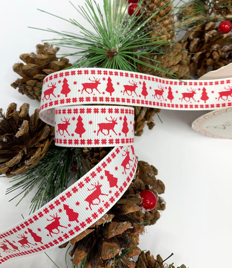 Scandinavian Christmas Ribbon, Red and White Nordic Trim, Scandi ...