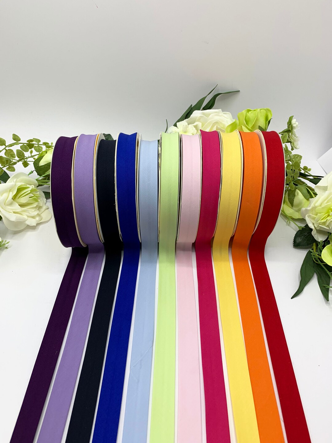 3/4" Stretch Cotton Bias Tape, Assorted Solid Colours, 18mm Single Fold ...
