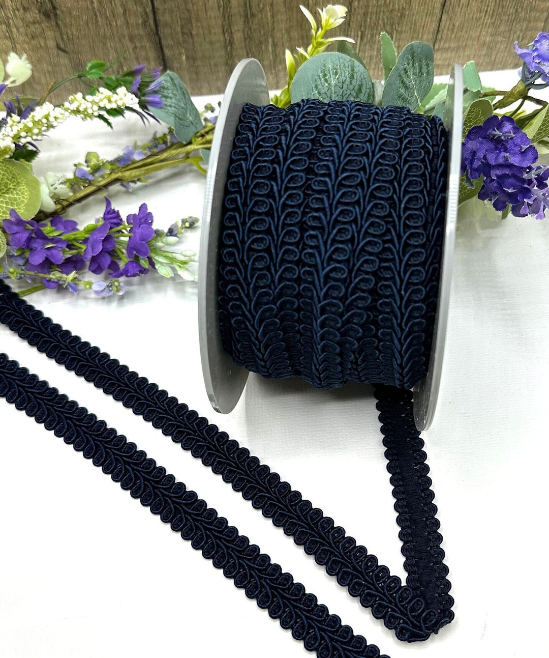 Dark Blue Upholstery Trim, 15mm / 5/8" Navy Blue Scrolled Gimp Braid ...