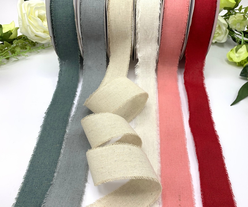 1.5 frayed edge ribbon natural cotton linen trim | Etsy