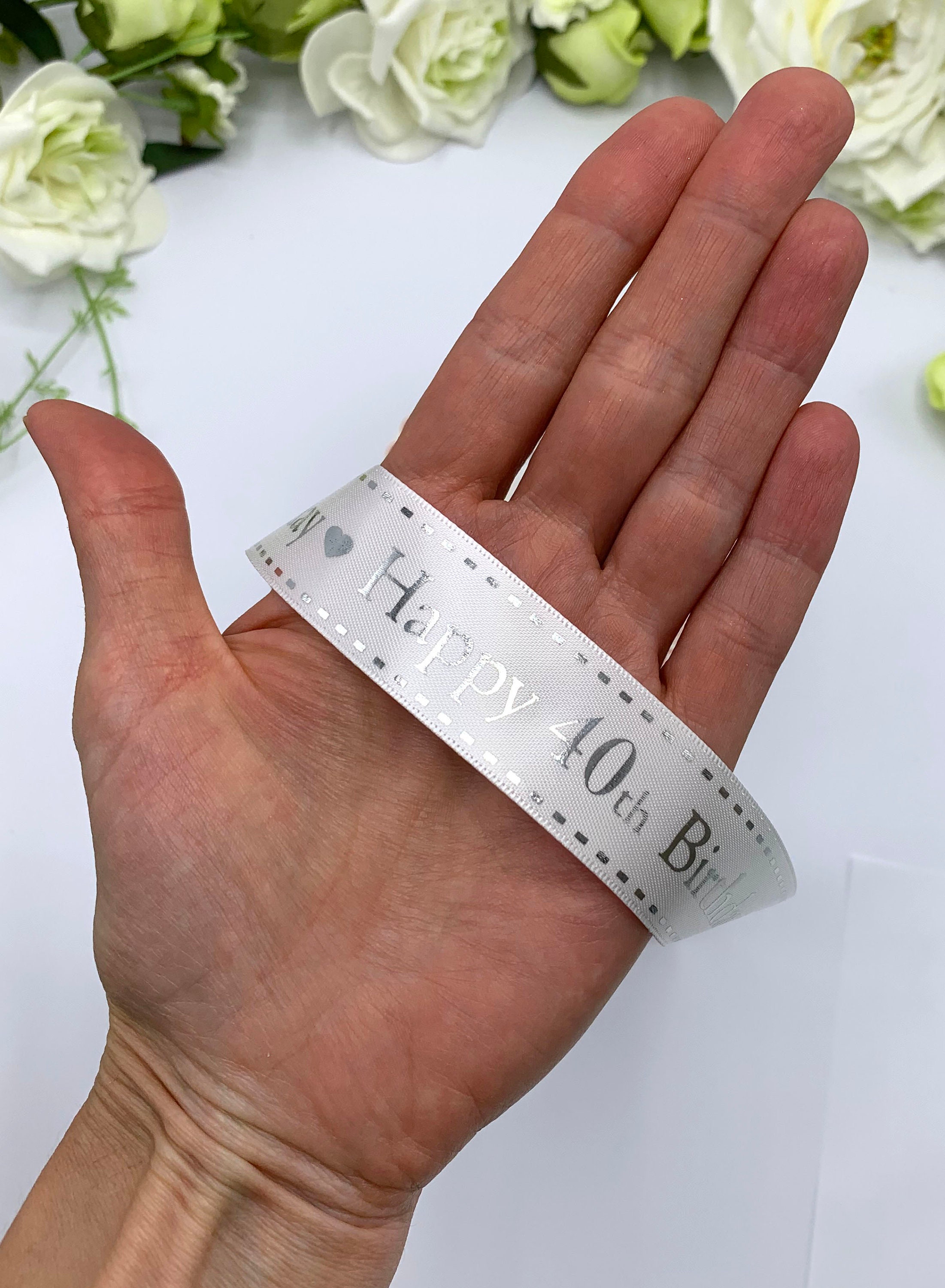 Happy Birthday Ribbon, 18th 21st 40th 60th 70th 80th, 1" White Satin ...