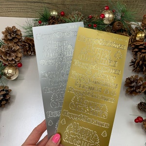 Happy Christmas Stickers, Peel off Foiled Gold and Silver Embellishment ...