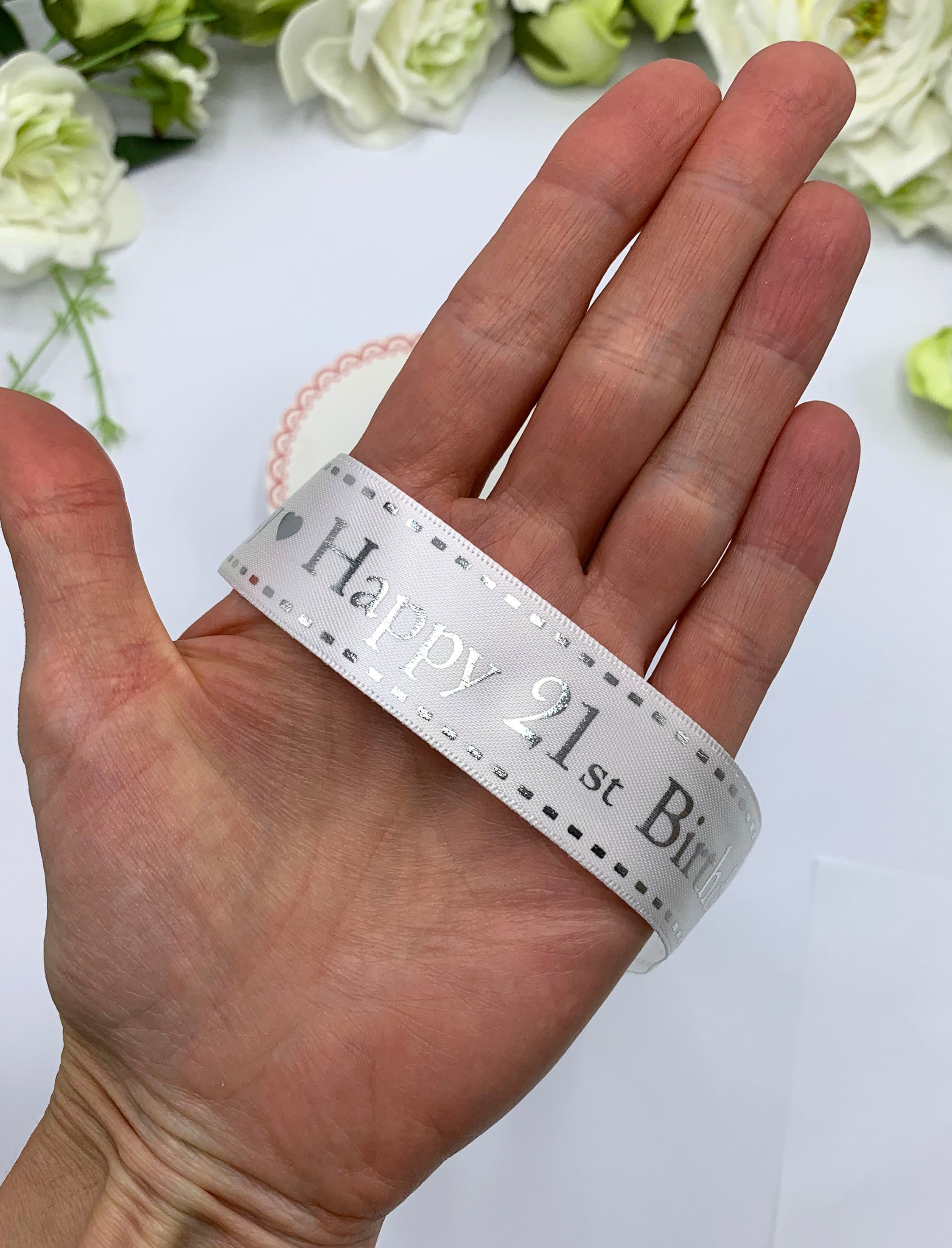 Happy Birthday Ribbon, 18th 21st 40th 60th 70th 80th, 1" White Satin ...