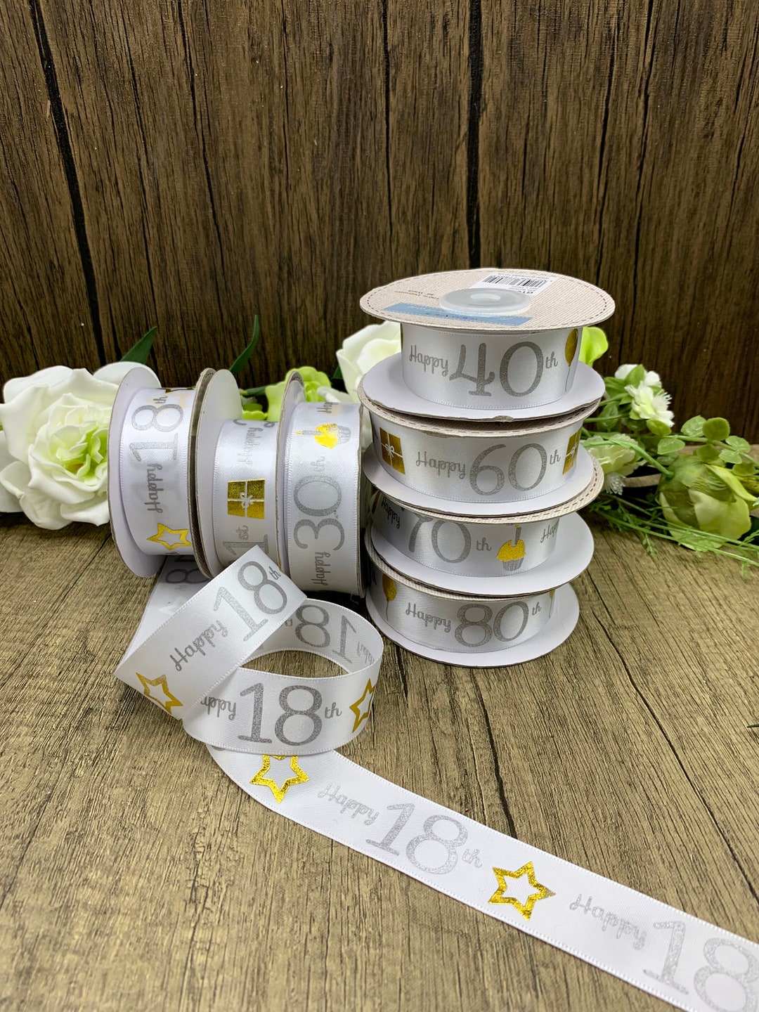 Happy Birthday Ribbon, Milestone Birthdays 18th and 21st to 80th, 1 ...