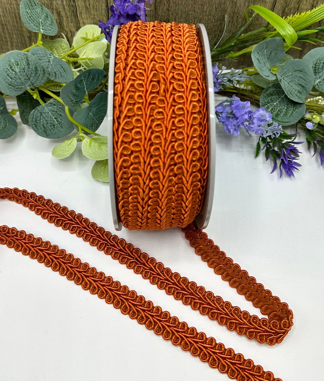 Burnt Orange Upholstery Trim, 15mm Scrolled Gimp Braid for Furniture ...