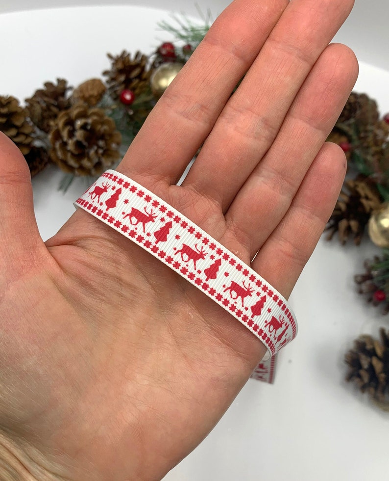 Scandinavian Christmas Ribbon, Red and White Nordic Trim, Scandi ...