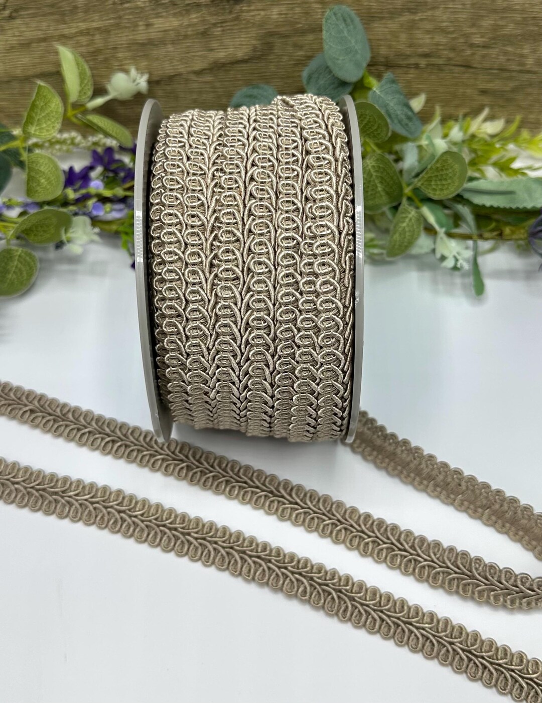 Taupe Upholstery Trim, 15mm / 5/8" Taupe Scrolled Gimp Braid Trim for ...