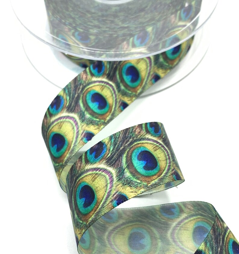 Peacock Feather Ribbon 15mm 25mm 40mm Widths 1m 3m Lengths | Etsy