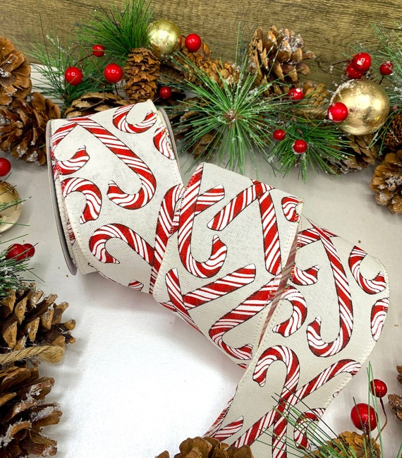 2.5 Wired Candy Cane Christmas Ribbon Red and White Thanksgiving Wreath Bow Decoration 1m 3m 5m Etsy Ireland