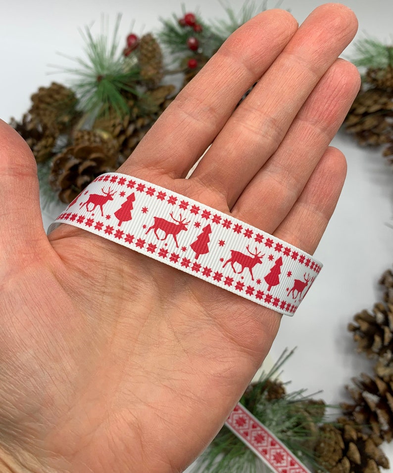Scandinavian Christmas Ribbon red and white nordic trim | Etsy