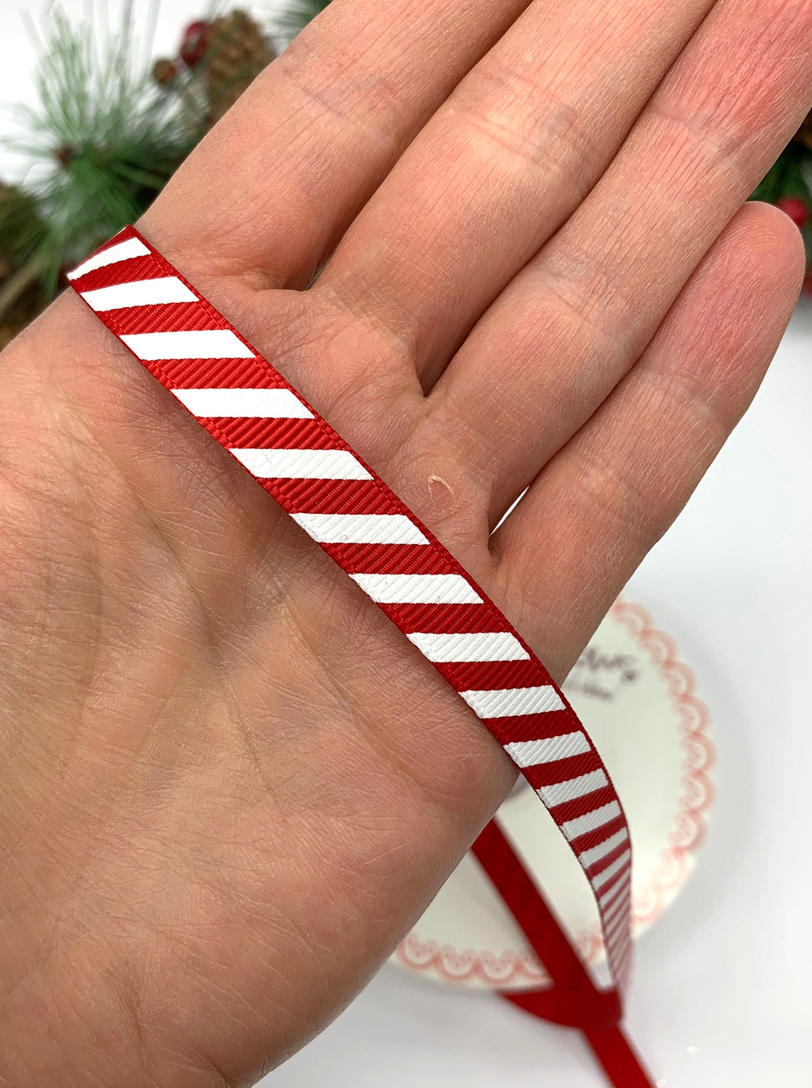 Christmas Ribbon Red & White Candy Stripe Ribbon 1/8 | Etsy UK