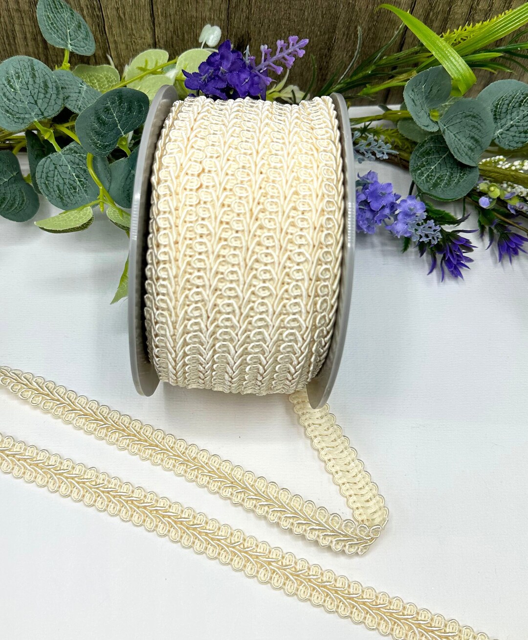 Ivory Upholstery Trim, 15mm Scrolled Gimp Braid for Furniture ...