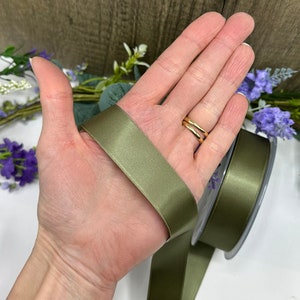 Olive Green Double Satin Ribbon in 7 Widths, Wedding Sash, Hair and ...